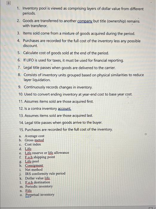 Solved 1. Inventory pool is viewed as comprising layers of | Chegg.com