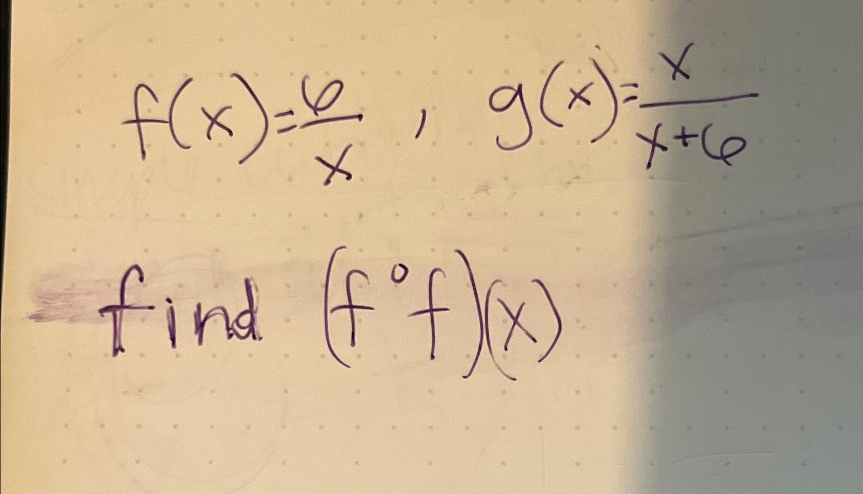 Solved f(x)=6x, g(x)=xx+6find (f°f)(x) | Chegg.com