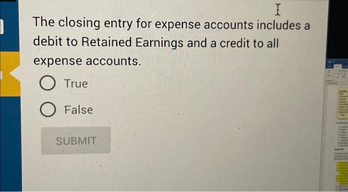 Solved X The closing entry for expense accounts includes a | Chegg.com