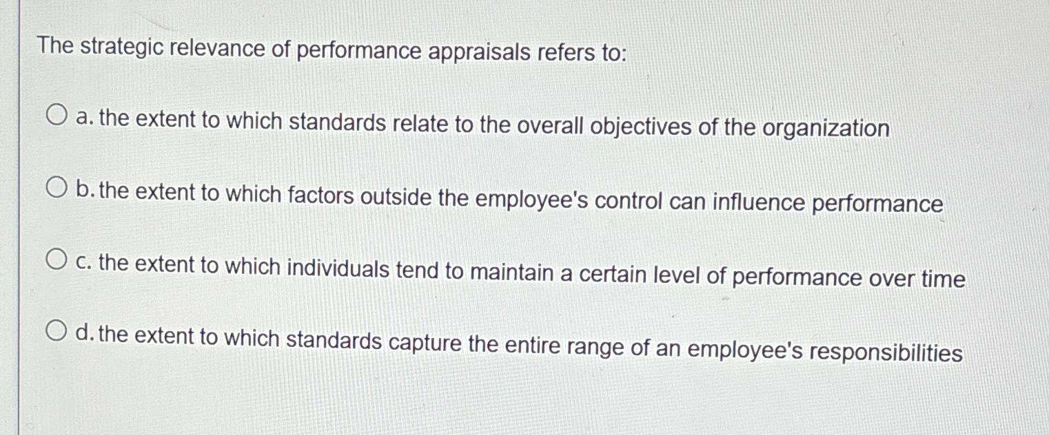 Solved The strategic relevance of performance appraisals | Chegg.com