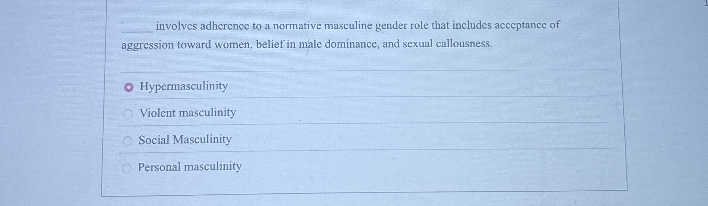 Solved Involves adherence to a normative masculine gender | Chegg.com