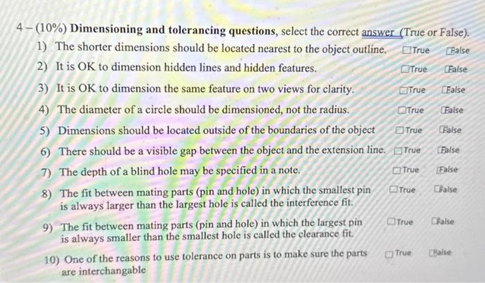 Solved 4−(10%) Dimensioning and tolerancing questions, | Chegg.com