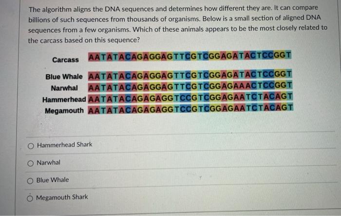 Solved The algorithm aligns the DNA sequences and determines | Chegg.com