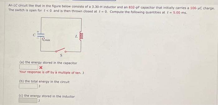 Solved An LC circuit like that in the figure below consists | Chegg.com