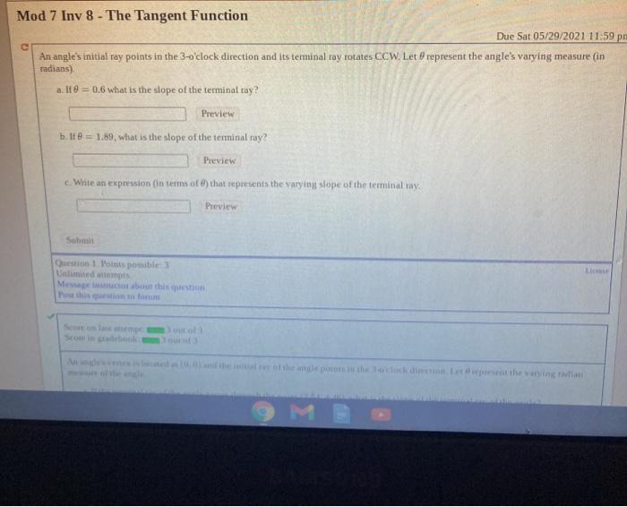 Solved Mod 7 Inv 8 - The Tangent Function Due Sat 05/29/2021 | Chegg.com