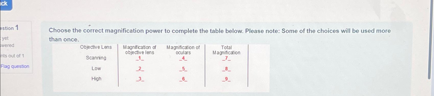 Solved estion 1 ﻿Choose the correct magnification power to | Chegg.com