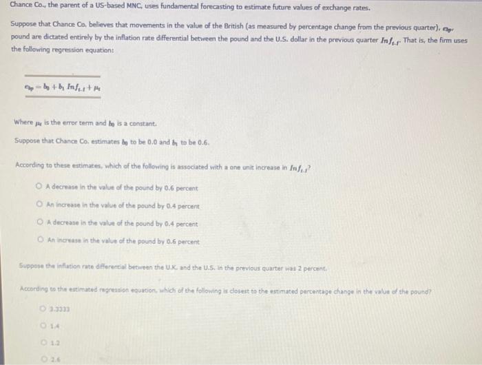 Chance Co., the parent of a US-based MNC, uses | Chegg.com