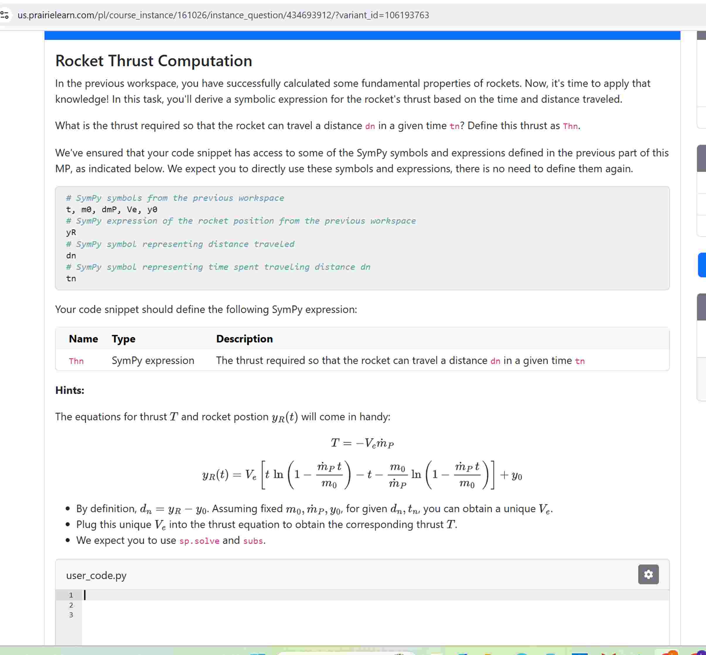 Solved Rocket Thrust ComputationIn ﻿the previous workspace, | Chegg.com