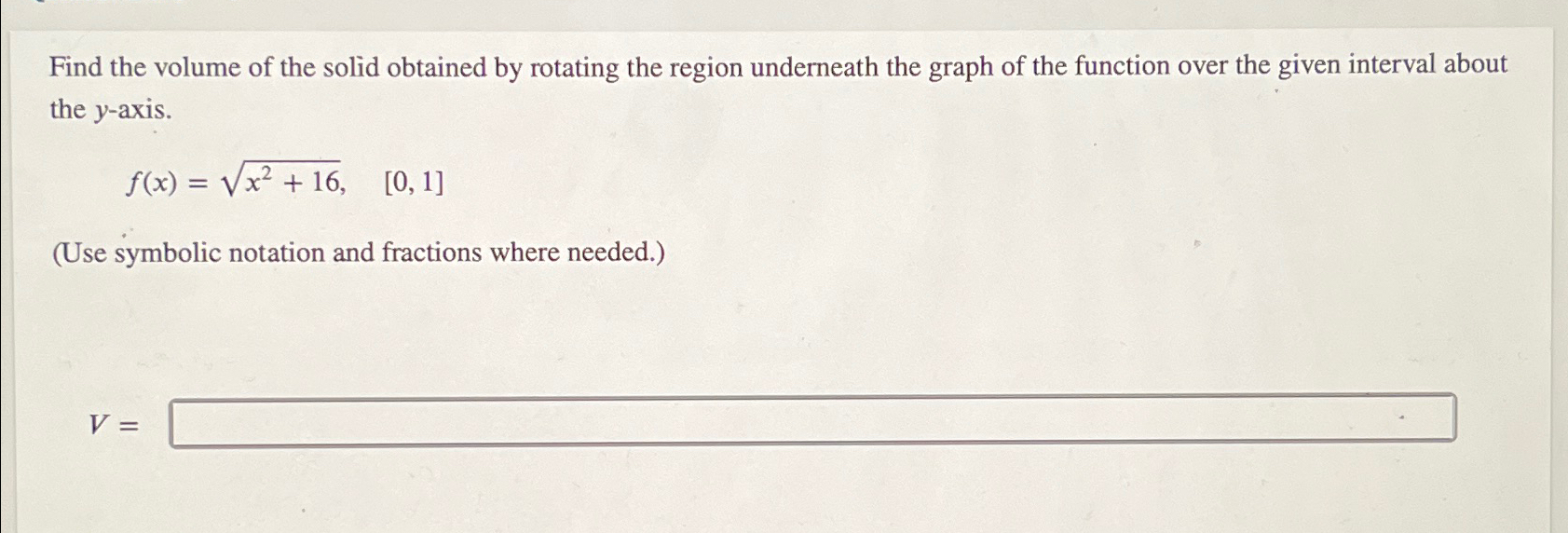 Solved Find the volume of the solid obtained by rotating the | Chegg.com