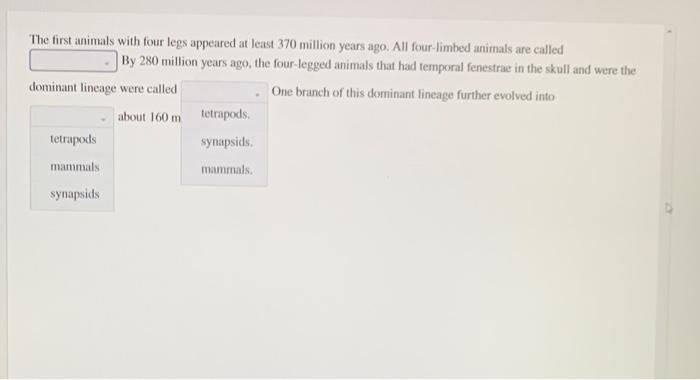 Solved The first animals with four legs appeared at least | Chegg.com