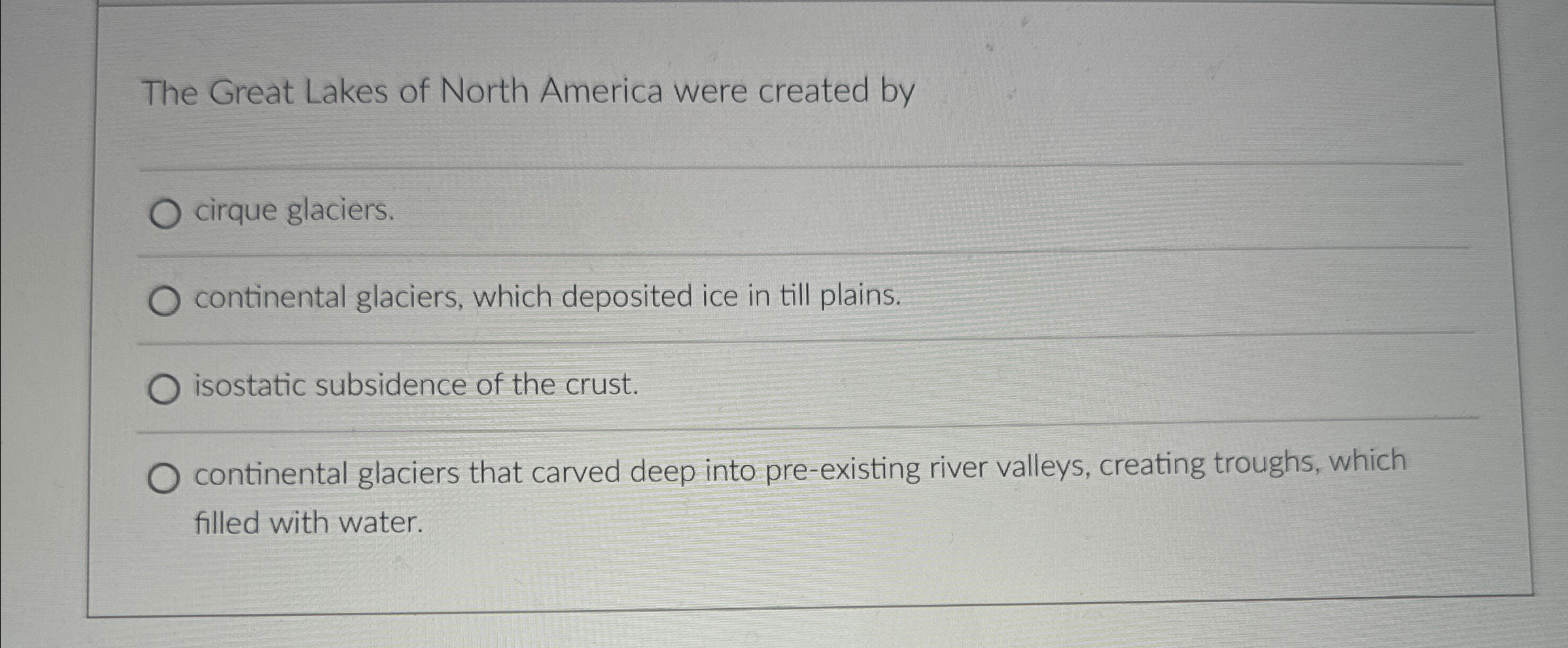 Solved The Great Lakes of North America were created | Chegg.com