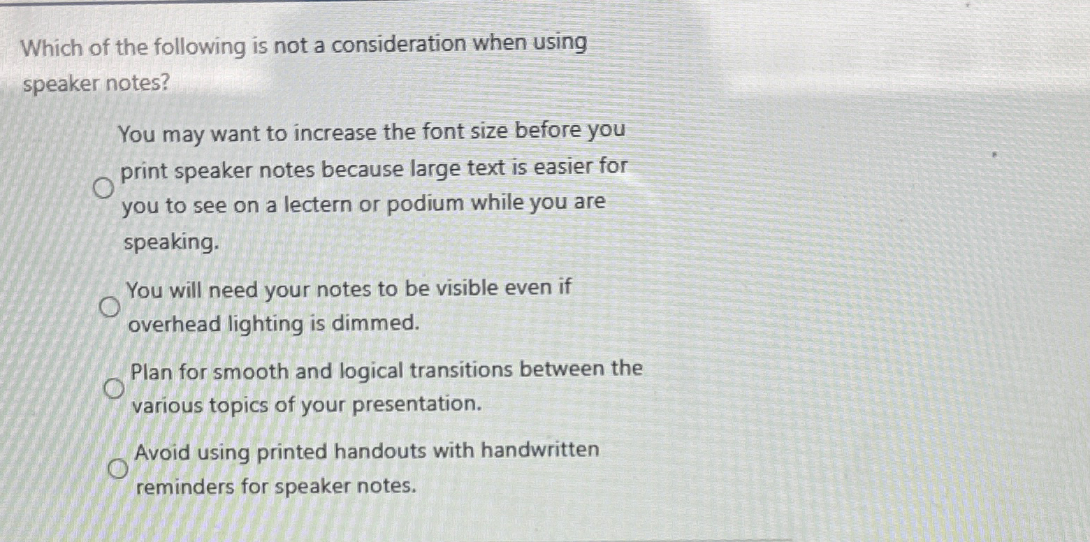 Solved Which of the following is not a consideration when | Chegg.com