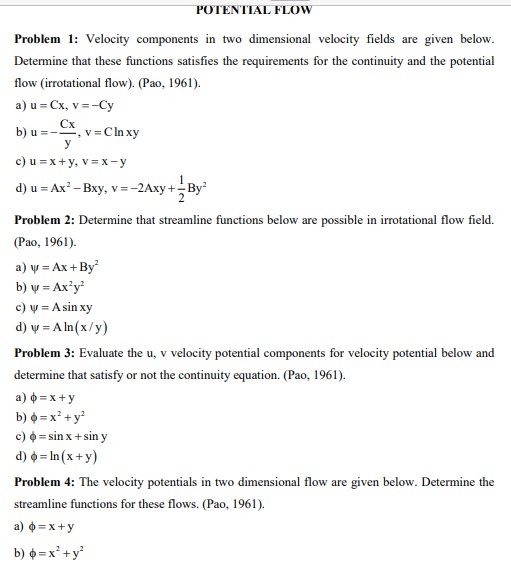 Solved POTENTIAL FLOWProblem 1: Velocity components in two | Chegg.com