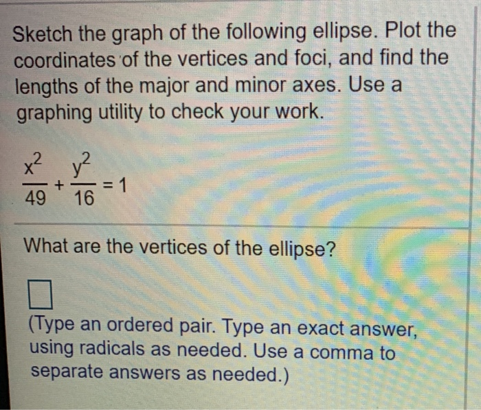 Solved Sketch the graph of the following ellipse. Plot the | Chegg.com