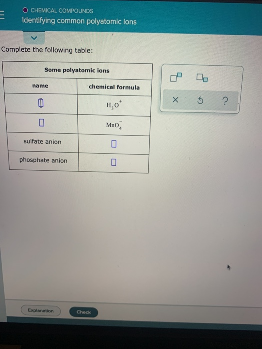 Solved O CHEMICAL COMPOUNDS Identifying common polyatomic | Chegg.com