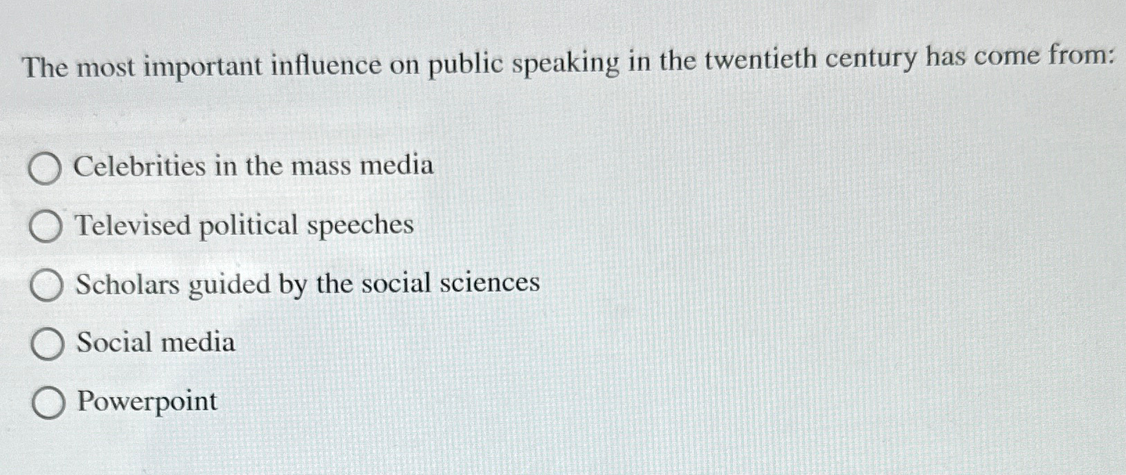Solved The most important influence on public speaking in | Chegg.com
