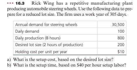 Solved 16.3 Rick Wing has a repetitive manufacturing plant | Chegg.com