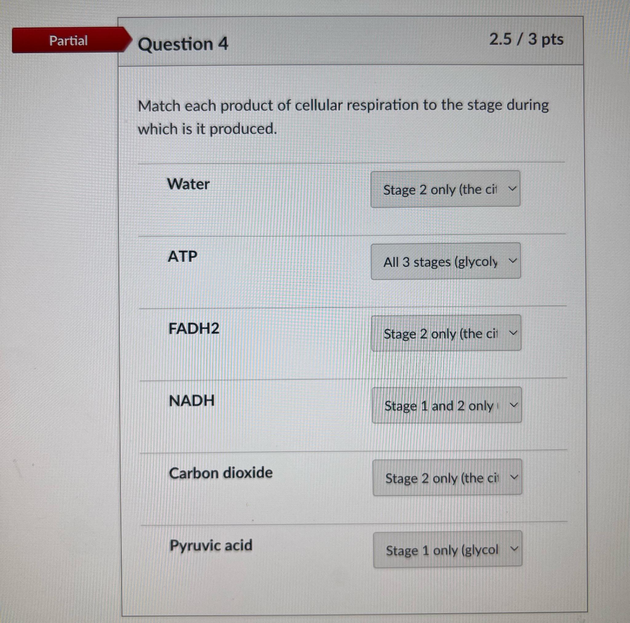 Solved PartialQuestion 4Match each product of cellular | Chegg.com