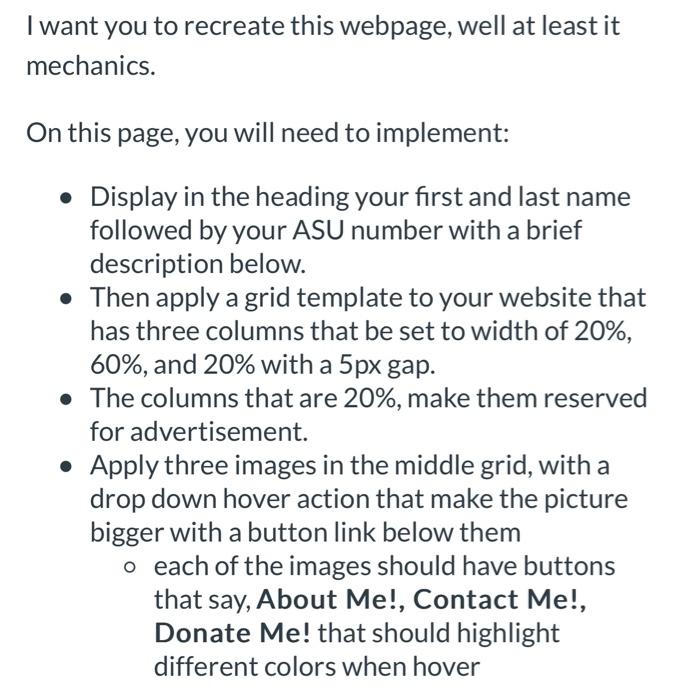 Solved I want you to recreate this webpage, well at least it | Chegg.com