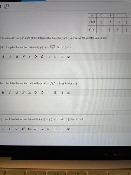 The table above gives values of the differentiable | Chegg.com