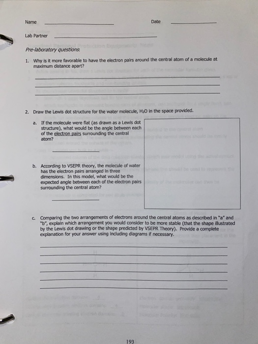 Solved Name Date Lab Partner Pre-laboratory questions 1. Why | Chegg.com