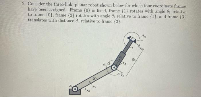 Solved 2. Consider the three-link, planar robot shown below | Chegg.com