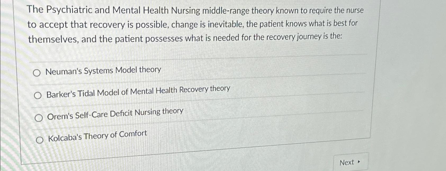 Solved The Psychiatric and Mental Health Nursing | Chegg.com