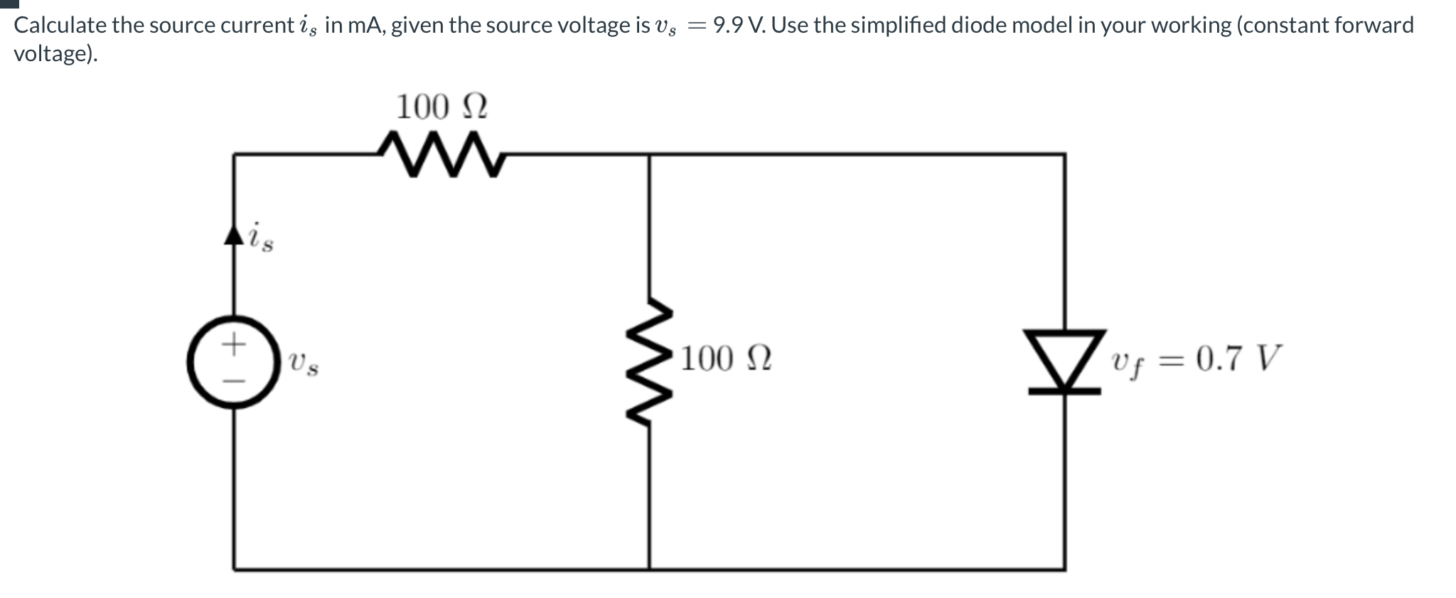 Solved Calculate the source current is ﻿in mA , ﻿given the | Chegg.com