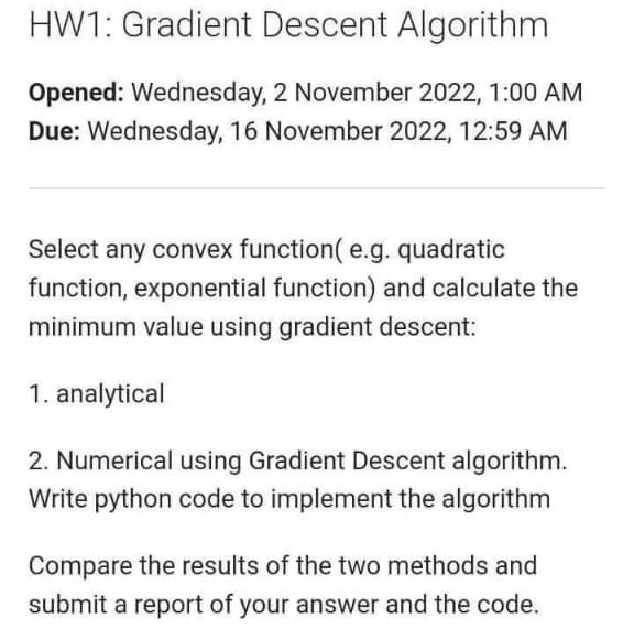 HW1: Gradient Descent Algorithm Opened: Wednesday, 2 | Chegg.com