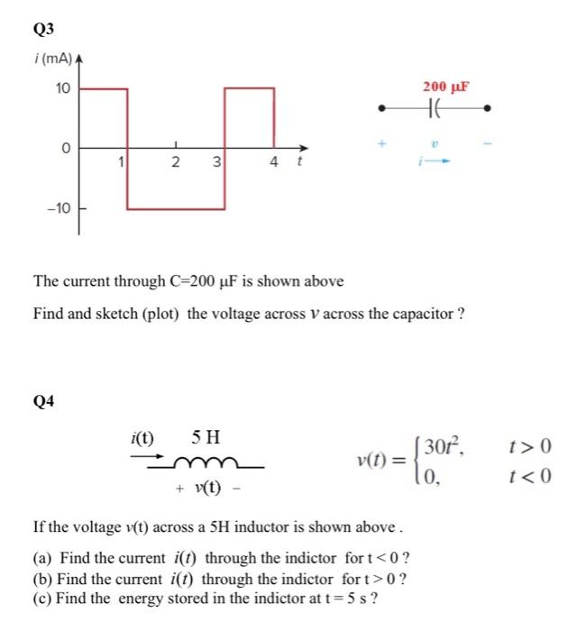 Solved The current through C=200μF is shown above Find and | Chegg.com