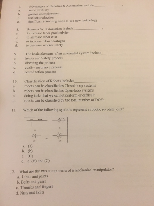 Solved 7. b. Advantages of Robotics & Automation include | Chegg.com