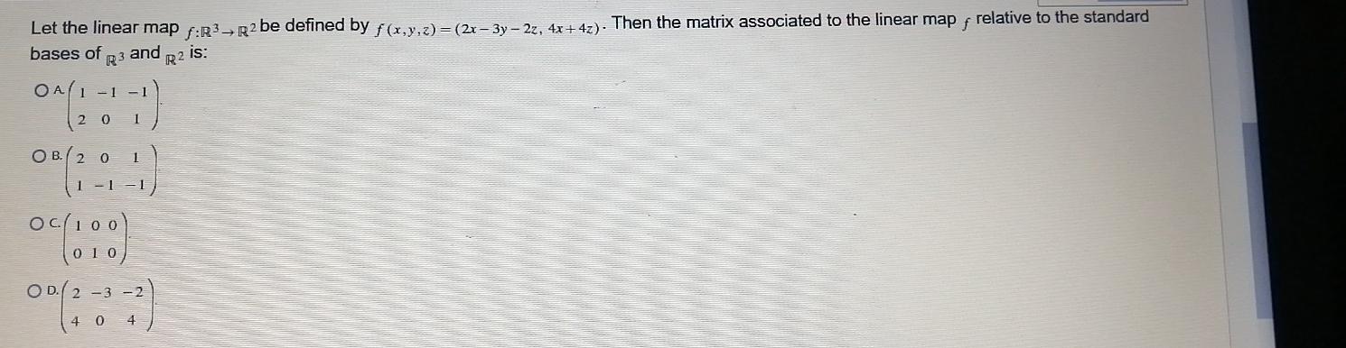 Solved Let the linear map f:R3-R2be defined by S(x, y, z) = | Chegg.com