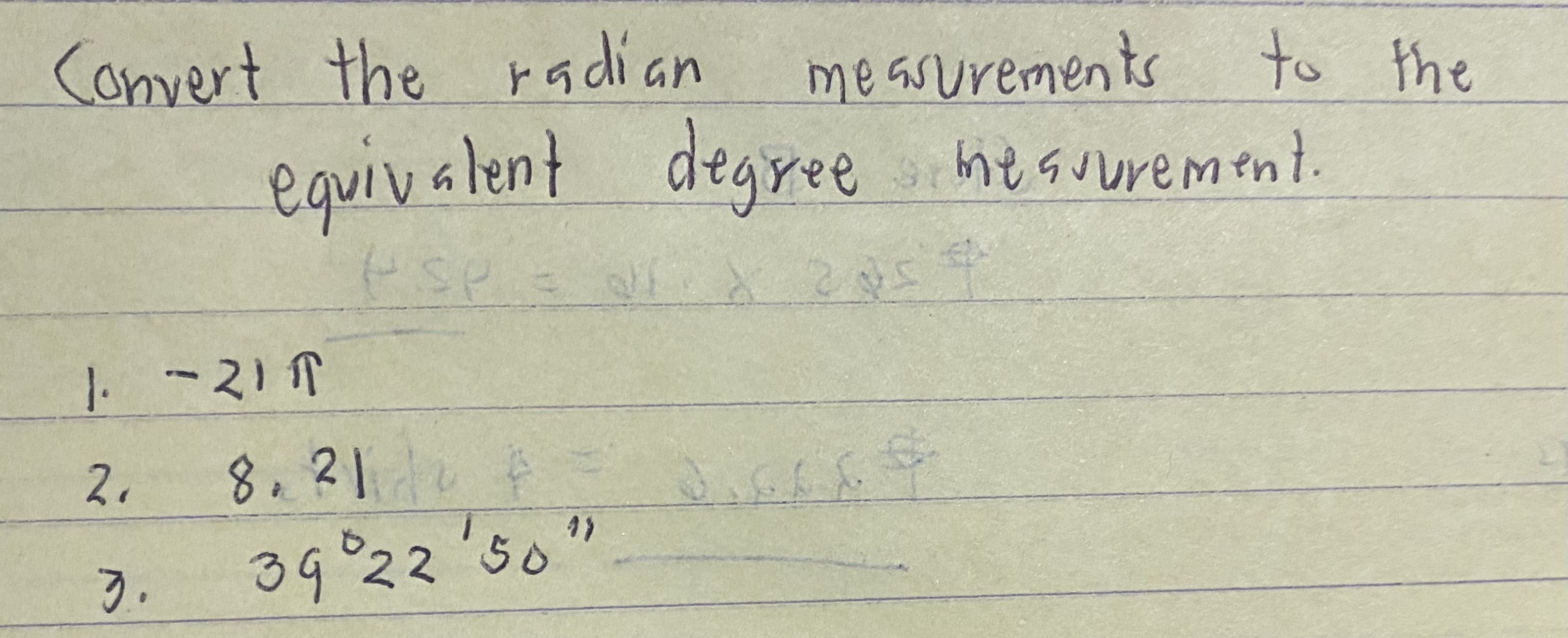Solved Convert the radian measurements to the equivalent | Chegg.com