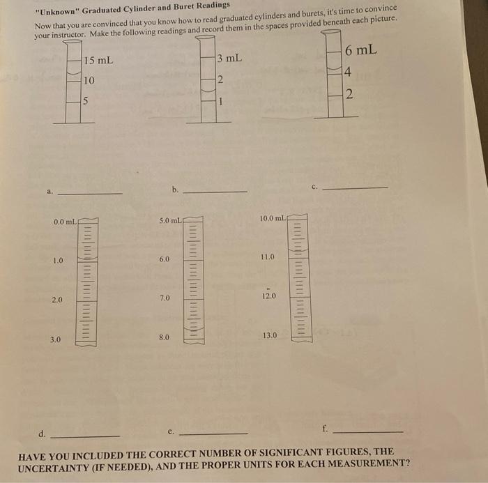 Solved "Unknown" Graduated Cylinder and Buret Readings Now | Chegg.com