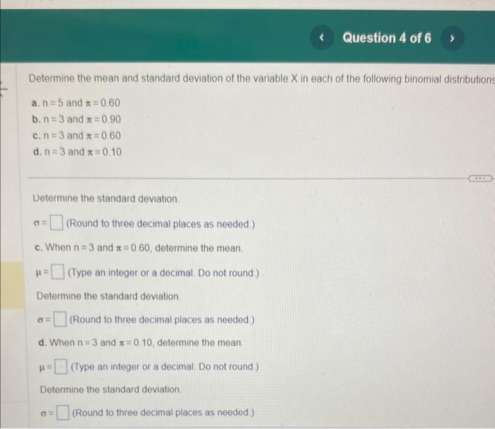 Solved Determine the mean and standard deviation of the | Chegg.com
