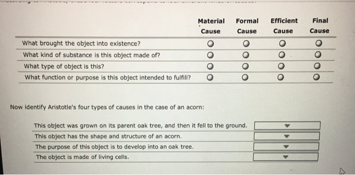 Material Cause Formal Cause Efficient Cause Final | Chegg.com