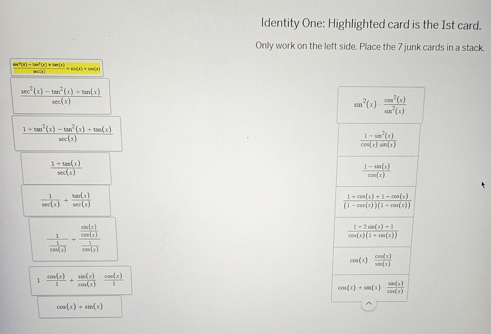 Solved Identity One: Highlighted card is the 1st card.Only | Chegg.com