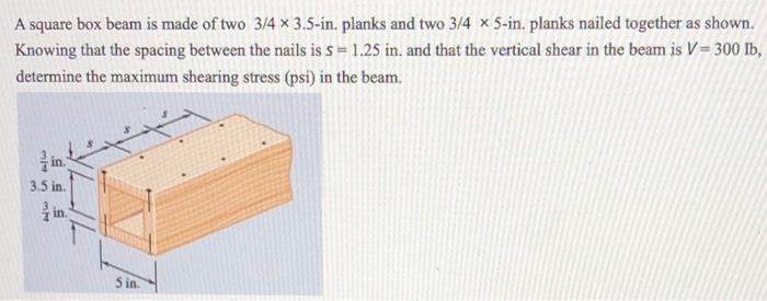 Solved A square box beam is made of two 3/4 * 3.5-in. planks | Chegg.com