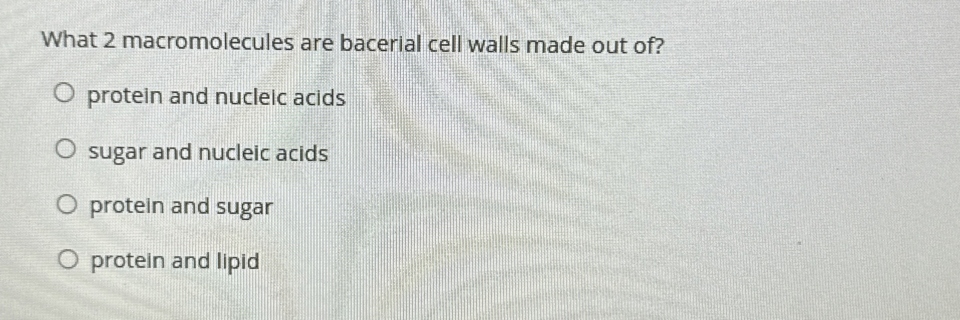 Solved What 2 ﻿macromolecules are bacerial cell walls made | Chegg.com