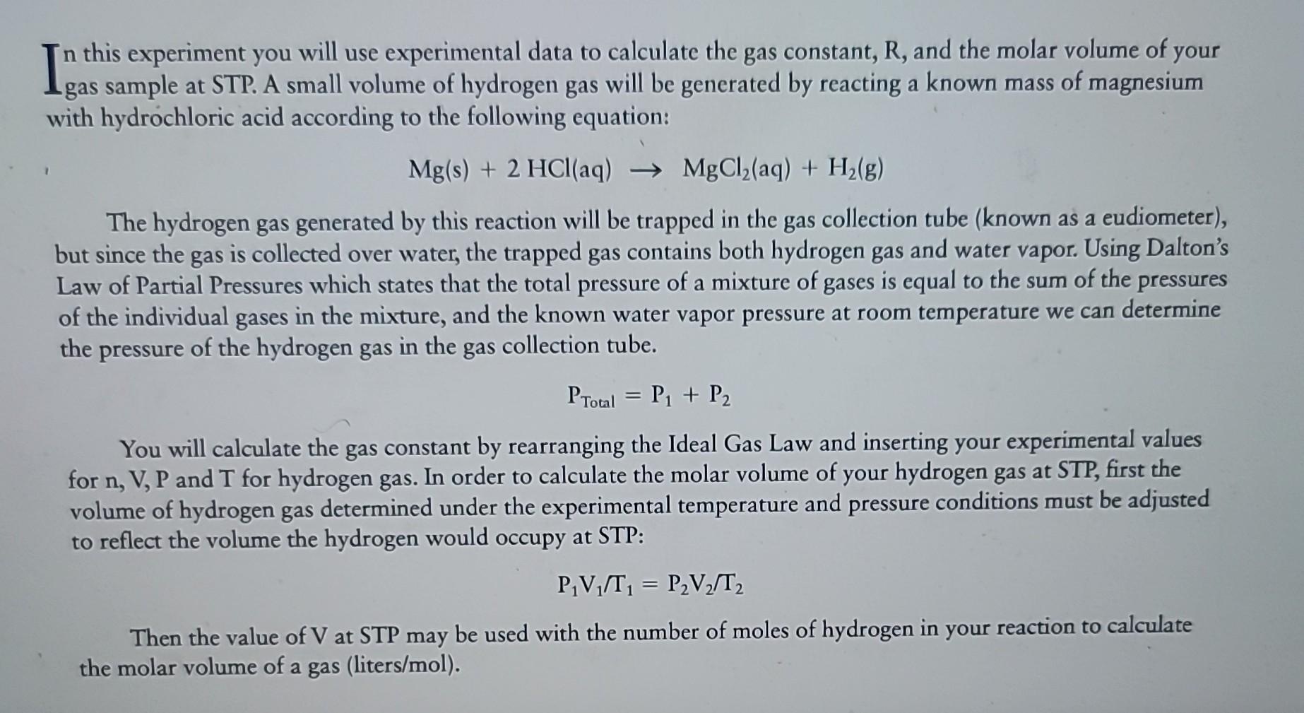 Solved Determination of the Ideal Gas Constant \& Molar | Chegg.com