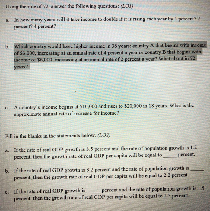 Solved Using the rule of 72, answer the following questions: | Chegg.com