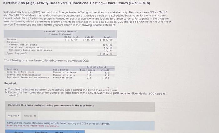 Exercise 9-45 (Algo) Activity-Based versus | Chegg.com