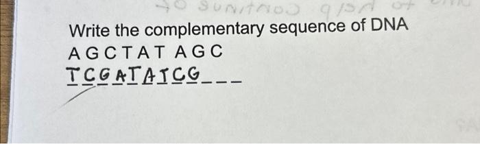 Solved O SUNITAO5 g/or of Write the complementary sequence | Chegg.com