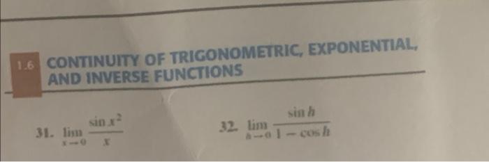 Solved 1.6 CONTINUITY OF TRIGONOMETRIC, EXPONENTIAL AND | Chegg.com