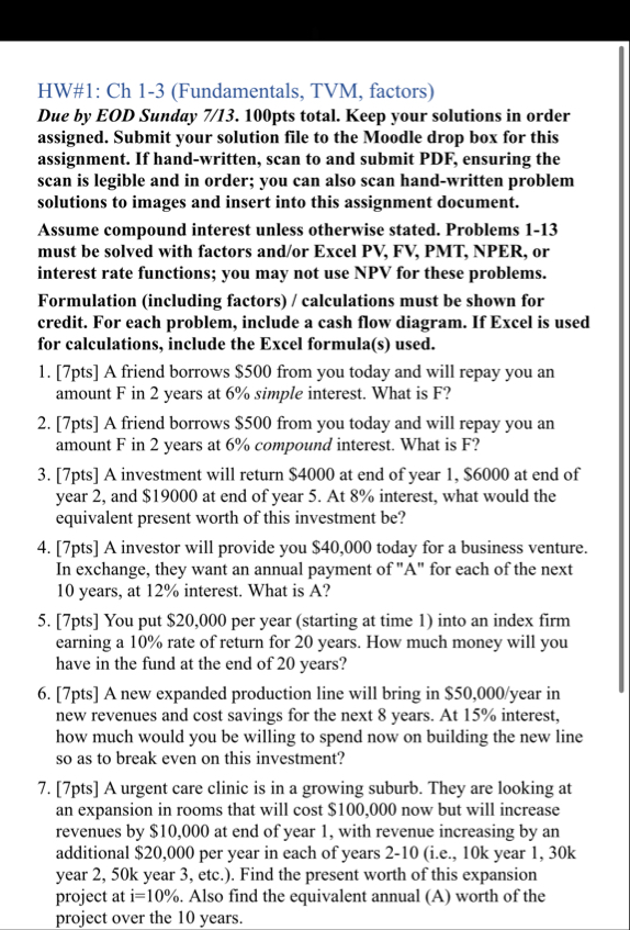 Solved HW#1: Ch 1-3 (Fundamentals, ﻿TVM, ﻿factors)Due by EOD | Chegg.com