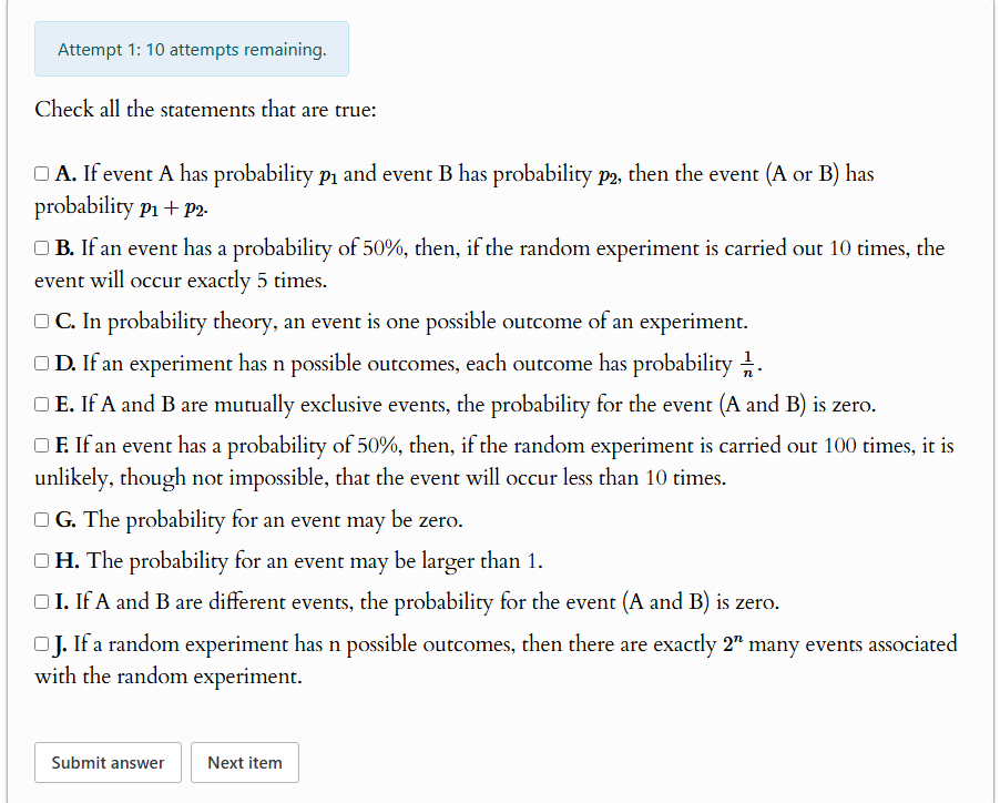 Solved Attempt 1: 10 ﻿attempts remaining.Check all the | Chegg.com