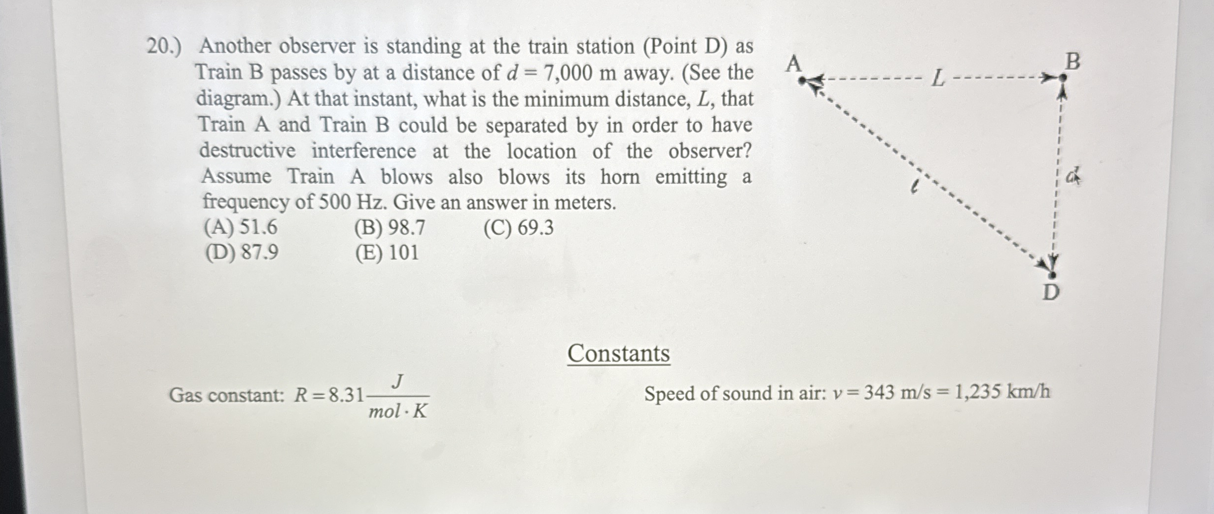 Solved 20.) ﻿Another observer is standing at the train | Chegg.com