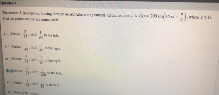 Solved Question 7 The current I, in amperes, flowing through | Chegg.com