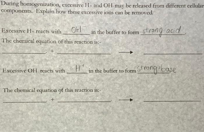 Solved During homogenization, excessive H+ and OH may be | Chegg.com