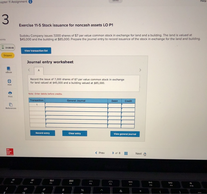 Solved apter 11 Assignment Exercise 11-5 Stock issuance for | Chegg.com